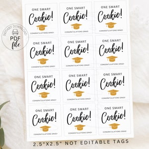 Printable One Smart Cookie Congratulations Grad Gift Tag, Graduation ...