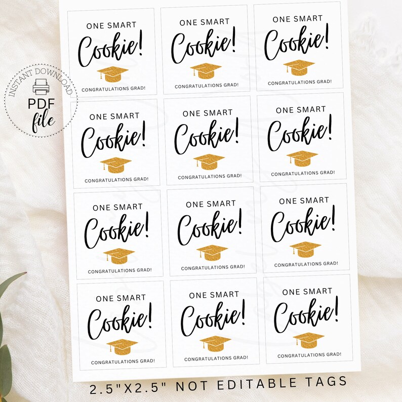 Printable One Smart Cookie Congratulations Grad Gift Tag, Graduation ...