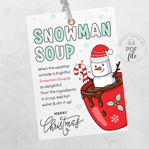 Snowman Soup Gift Tag, Printable Winter Hot Cocoa Tags (PDF + JPG ...