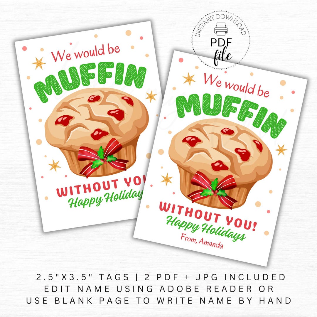 Printable Christmas Muffin Gift Tag, Personalized We Would Be Muffin ...