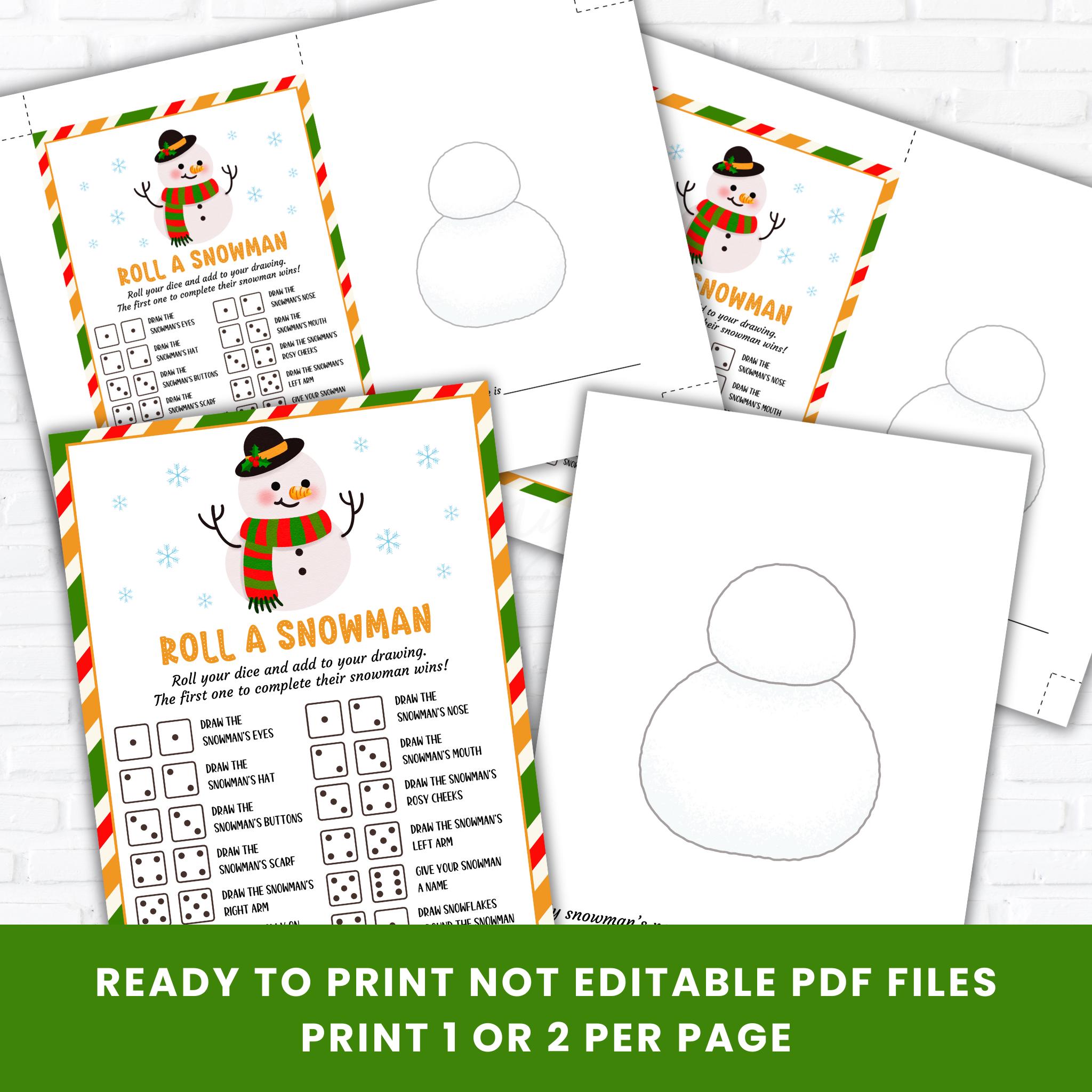 Printable Roll and Draw a Snowman Dice Game, Classroom Winter Activity ...