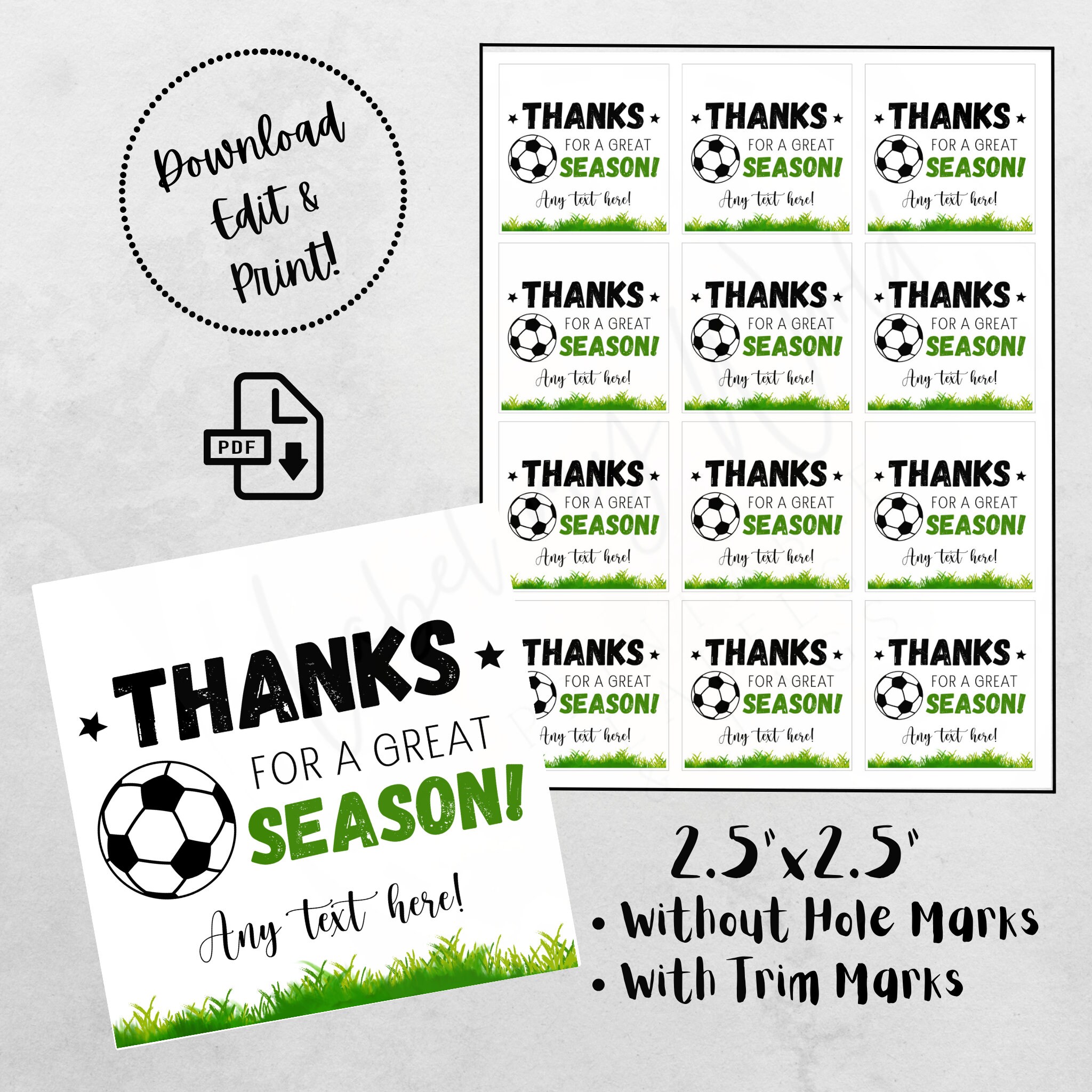 Printable/personalized End of Season Soccer Tags Thanks for a Great ...