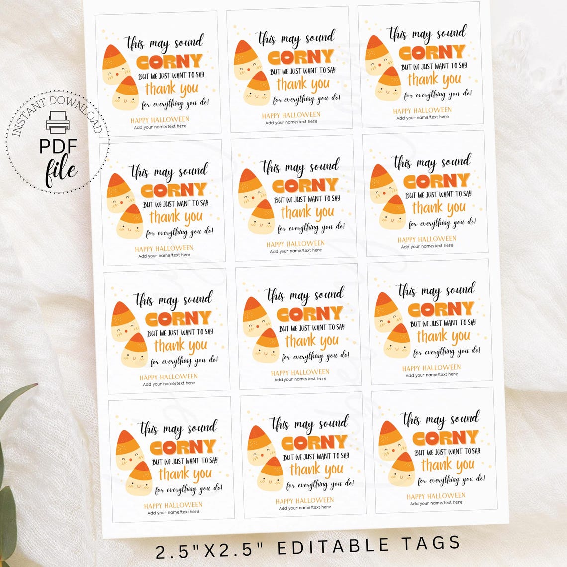 Halloween Candy Corn Tag | Printable Thank You Treat Tag | Personalized ...