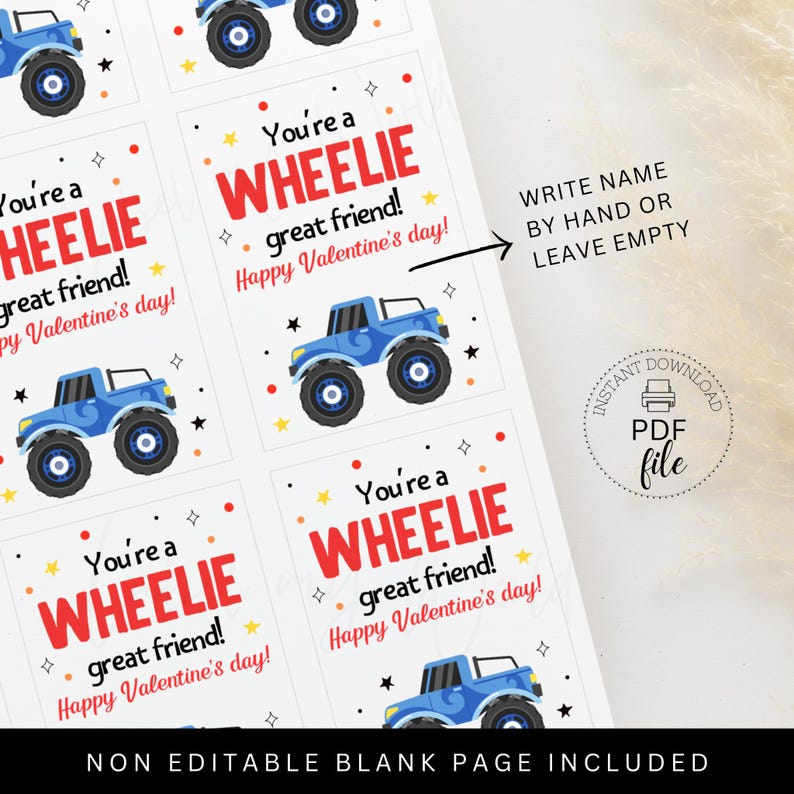Printable Monster Truck Gift Tags, Personalized You're a Wheelie Great ...