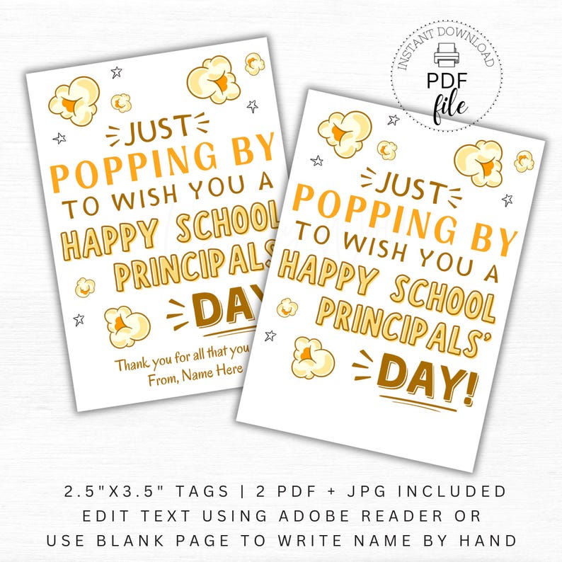 Printable School Principal Gift Tag, Personalized Just Popping by to ...