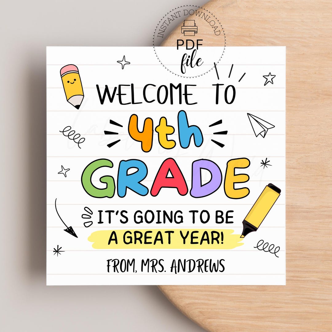 Welcome to Fourth Grade Printable Gift Tag, Personalized Teacher ...