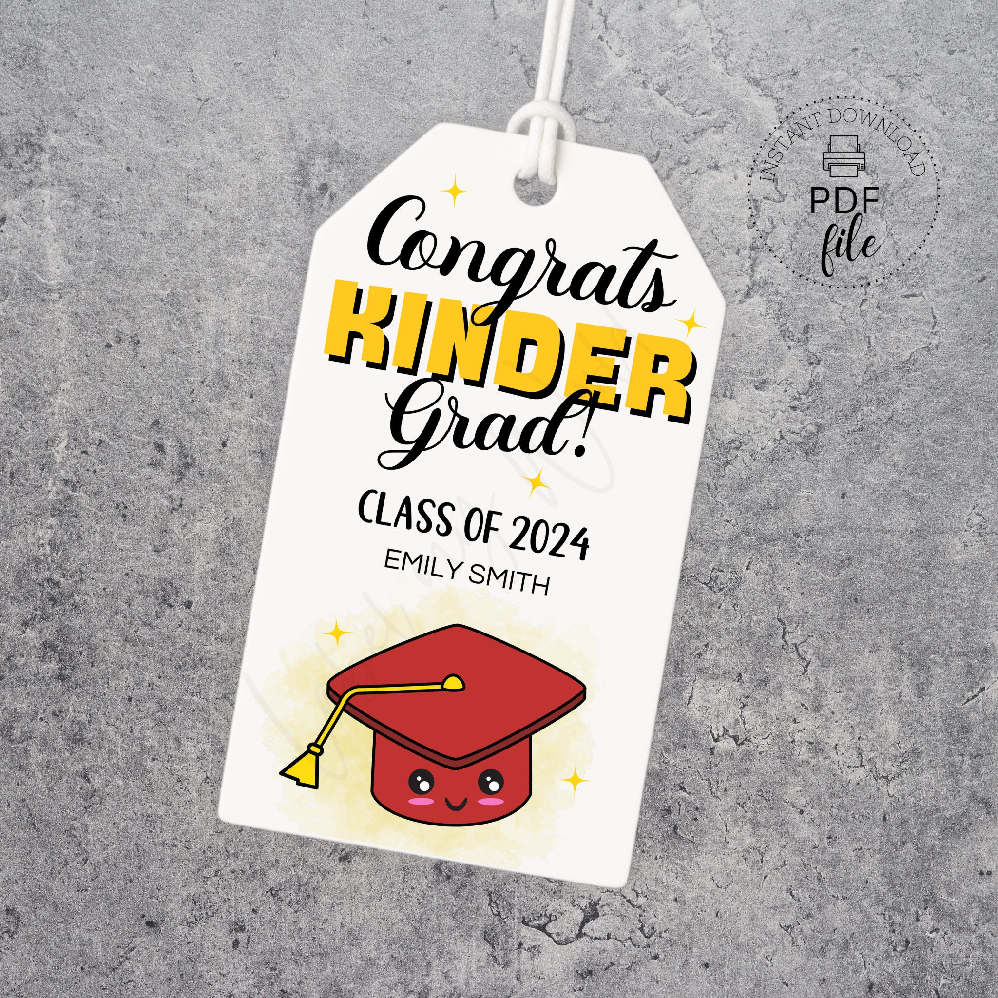 Printable Congrats Kinder Grad Tags, Personalized Class of 20XX ...