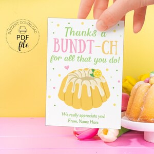 Printable Bundt Cake Appreciation Gift Tag, Thanks a Bundt-ch for All ...