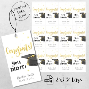 Personalized Congrats You Did It! Class of 20XX Tags | Printable ...
