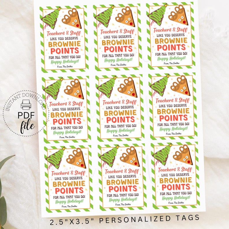Printable Brownie Christmas Gift Tag, Personalized Teachers & Staff ...