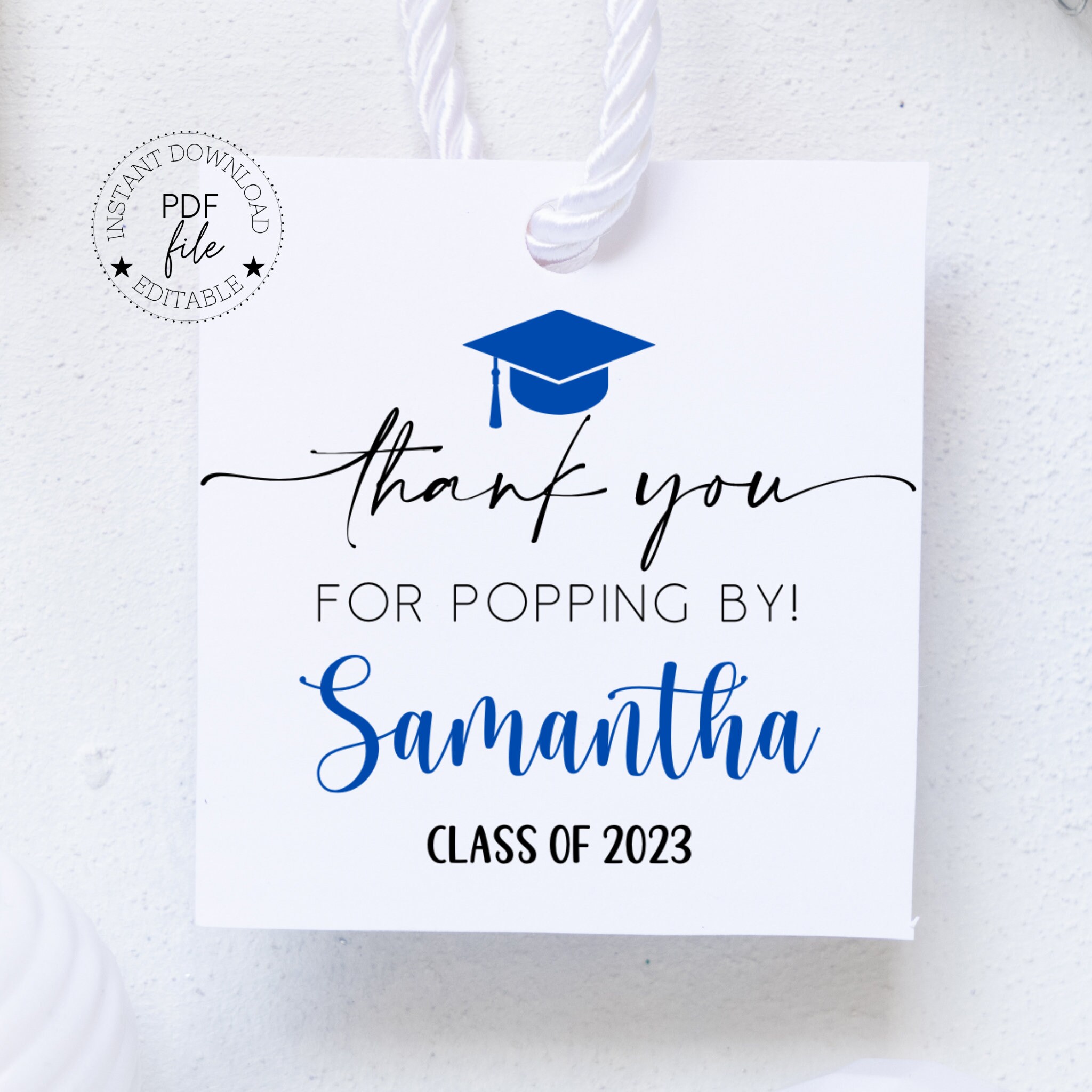 Thank You for Popping by Graduation Blue Grad Cap Tag - Etsy