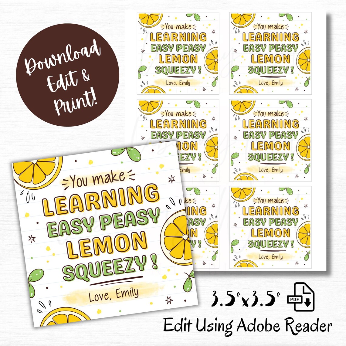 Printable Lemon Gift Tag, You Make Learning Easy Peasy Lemon Squeezy ...