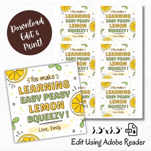 Printable Lemon Gift Tag, You Make Learning Easy Peasy Lemon Squeezy ...