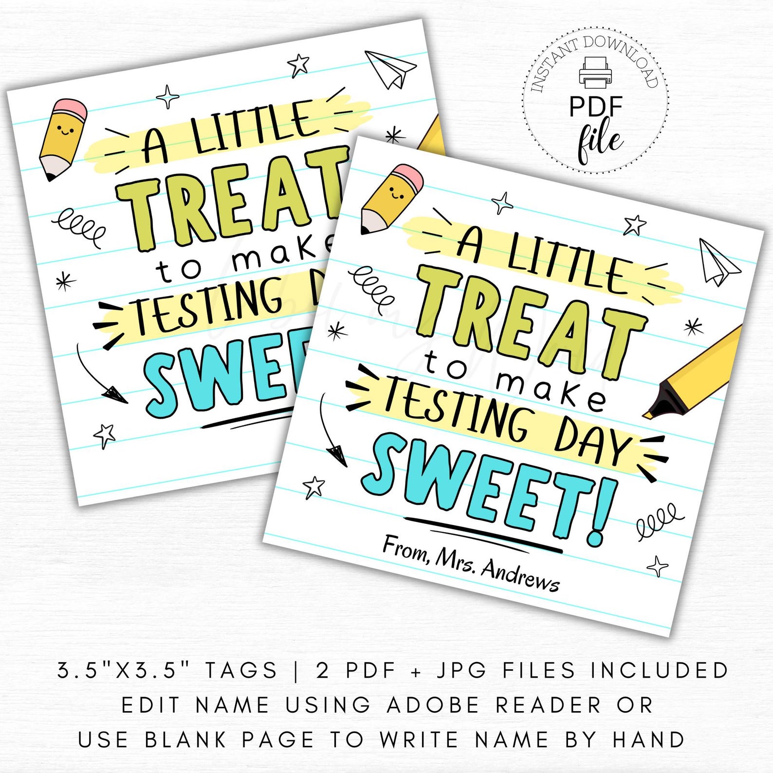 Printable Testing Day Gift Tag, School A Little Treat to Make Testing ...