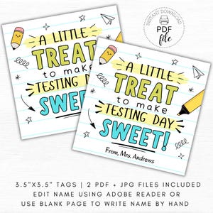 Printable Testing Day Gift Tag, School A Little Treat to Make Testing ...