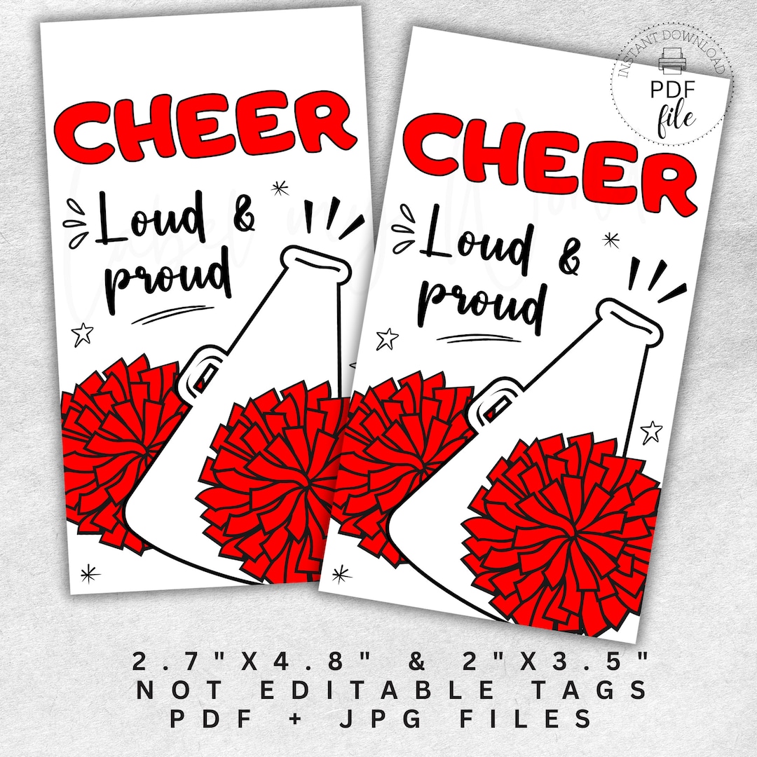 Printable Cheer Loud & Proud Red Pompoms Megaphone Gift Tags (PDF + JPG ...