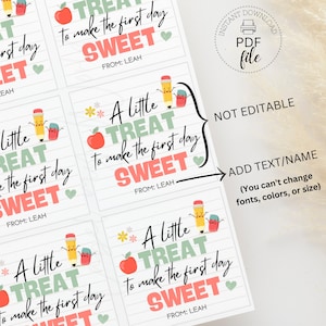 A Little Treat to Make the First Day Sweet Favor Tag, Printable Teacher ...
