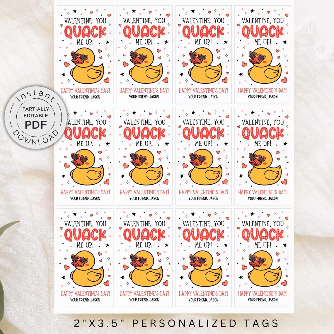 Rubber Duck Valentine Gift Tag, You Quack Me up Valentine's Day Cards ...