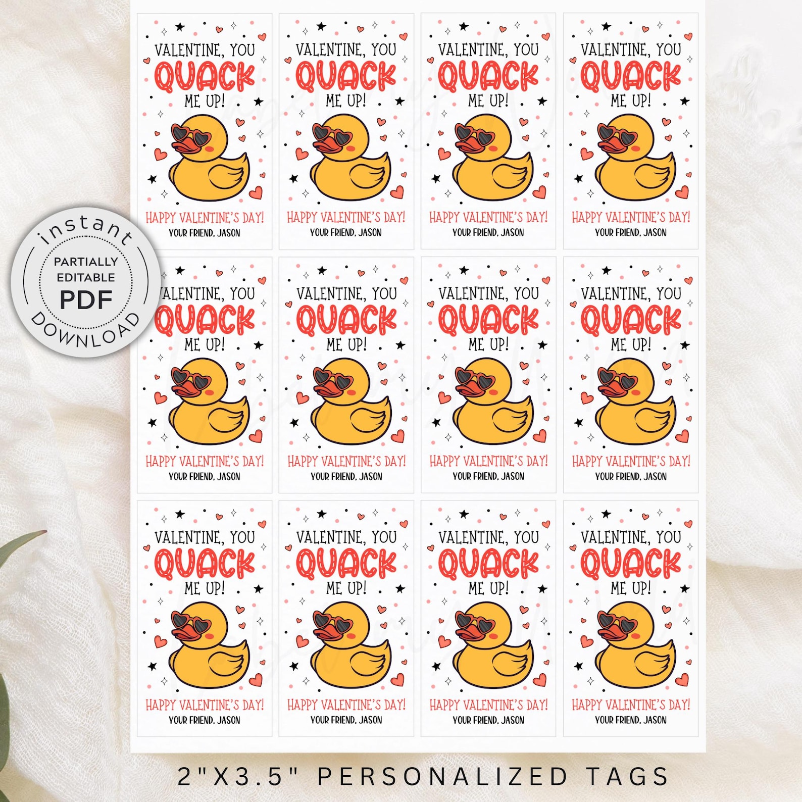 Rubber Duck Valentine Gift Tag, You Quack Me up Valentine's Day Cards ...