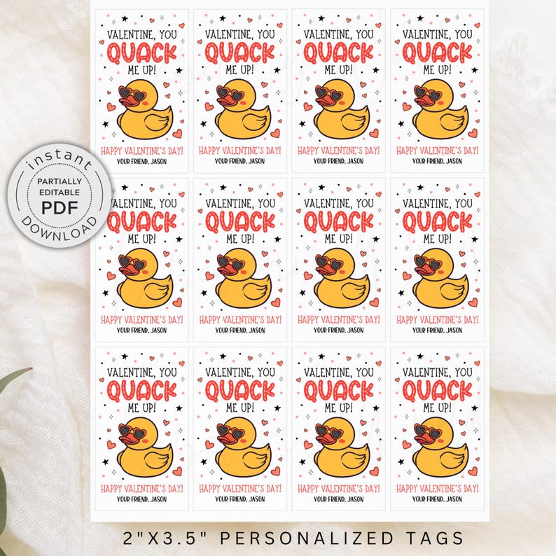 Rubber Duck Valentine Gift Tag, You Quack Me up Valentine's Day Cards ...