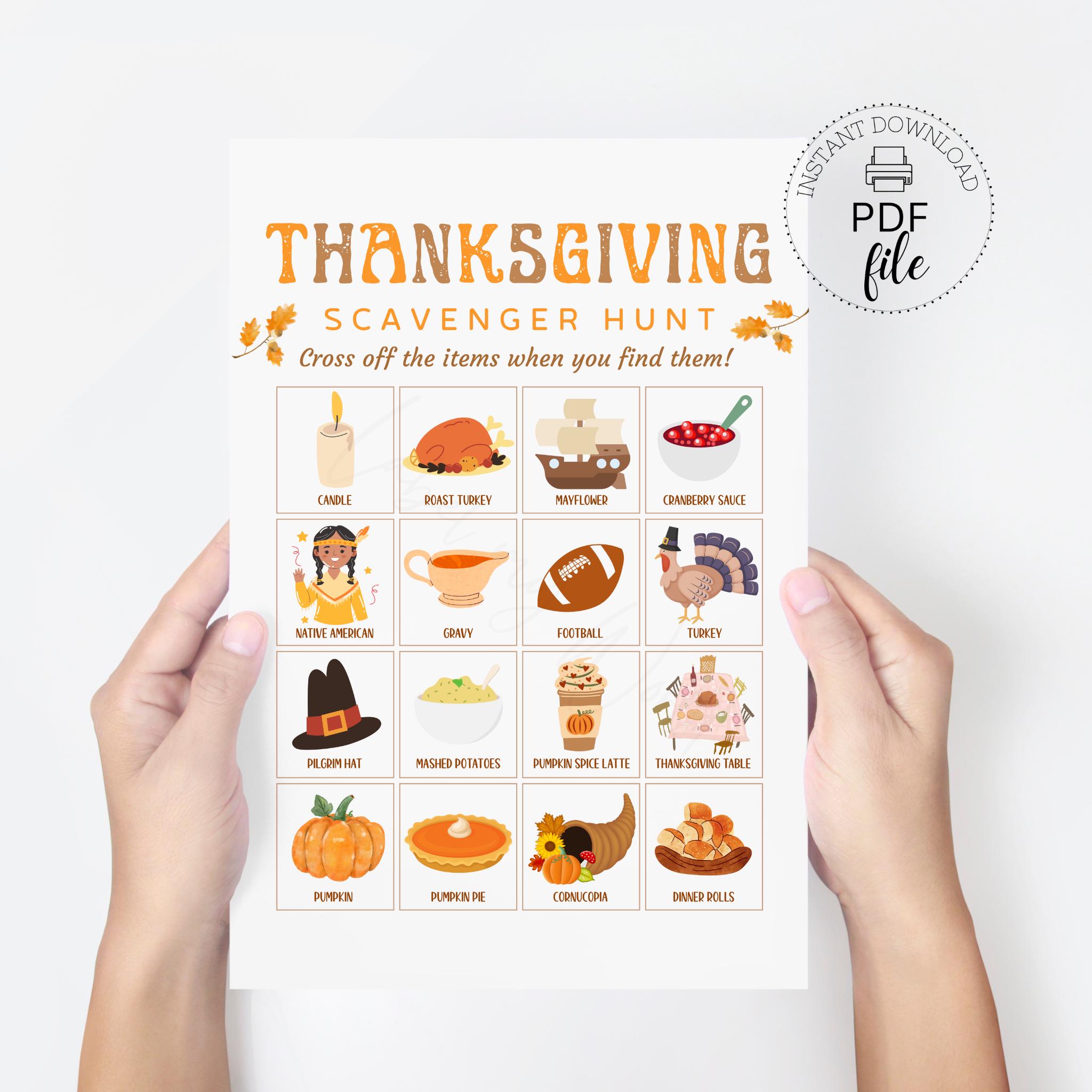 Printable Thanksgiving Scavenger Hunt With Cards to Hide, Indoor ...