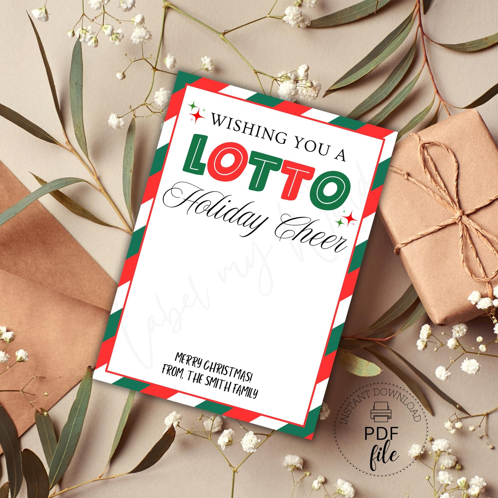 Printable Christmas Lottery Ticket Holder, Wishing You a LOTTO Holiday ...