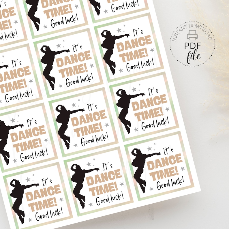 Dance Good Luck Gift Tags, Printable It's Dance Time Good Luck Favor ...