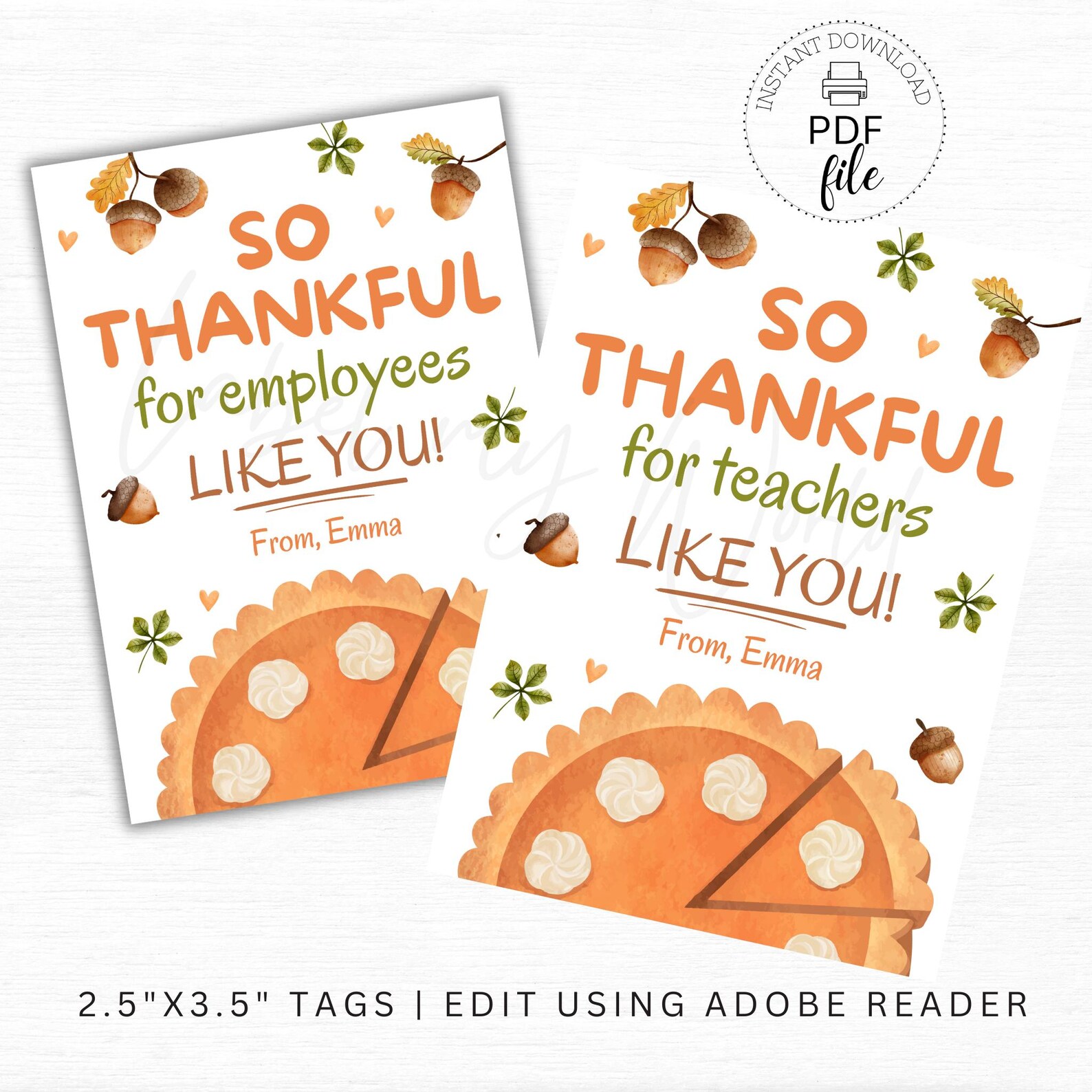 Printable Fall Appreciation Treat Tag, Personalized so Thankful for You ...