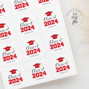 Graduation Red Grad Cap Gift Tag | Editable Class of 20xx Graduate Name ...