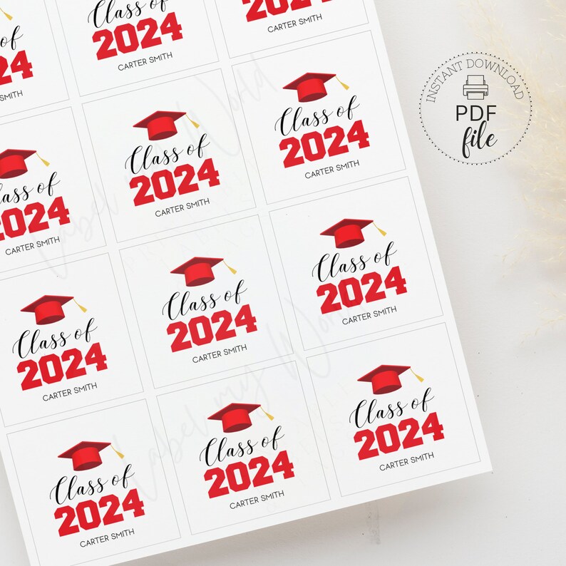 Graduation Red Grad Cap Gift Tag | Editable Class of 20xx Graduate Name ...