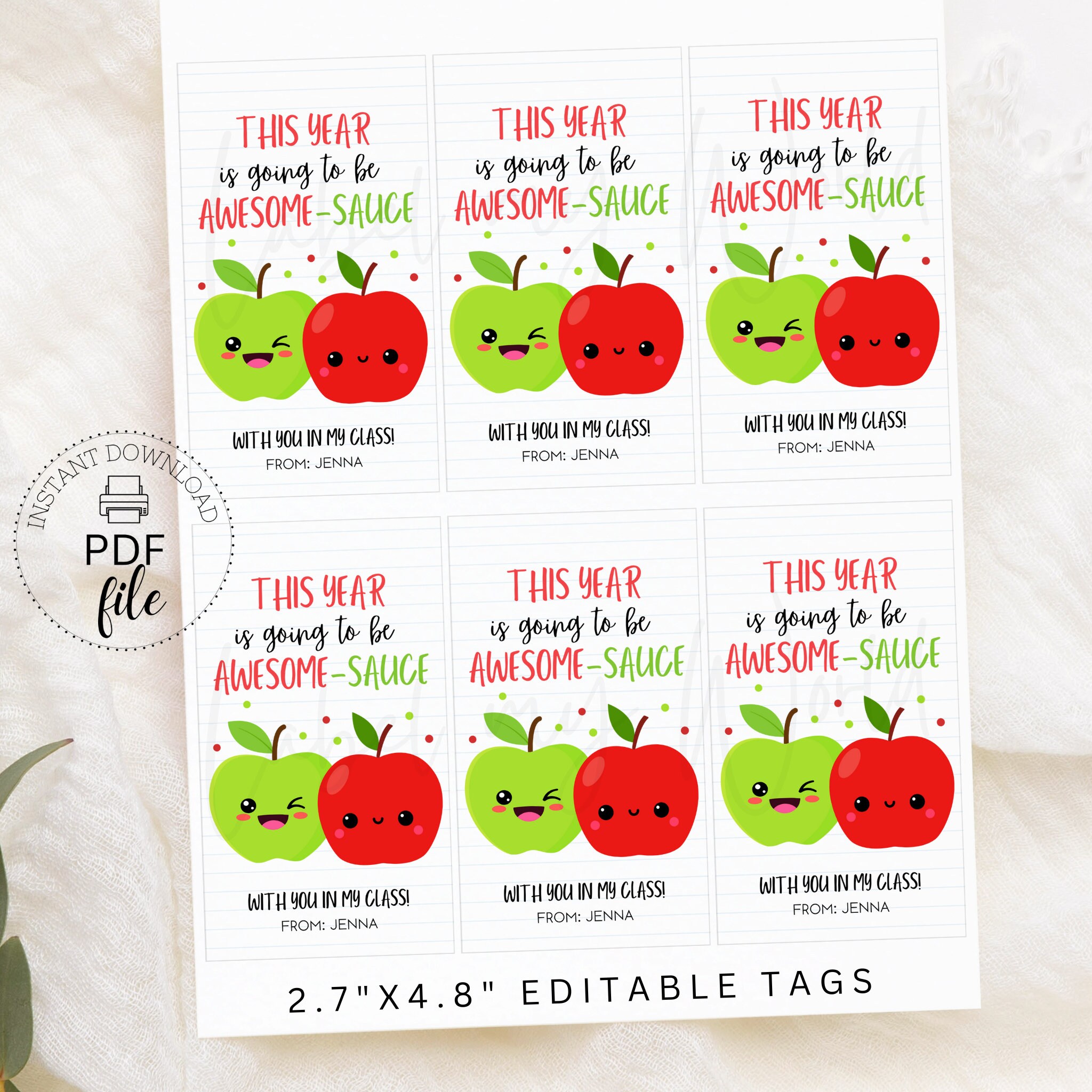Printable Awesome-sauce School Year Gift Tag, Personalized Classroom ...