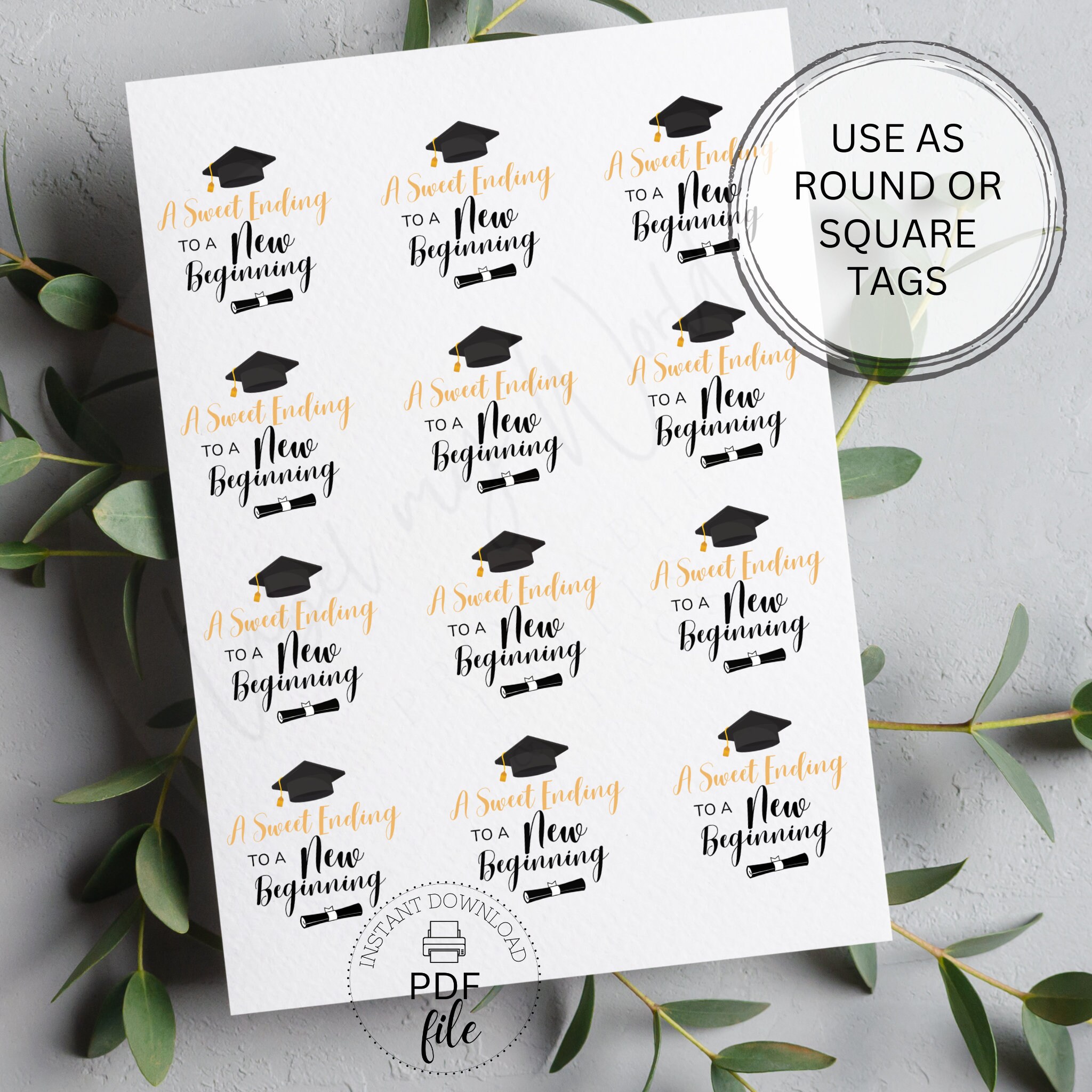 A Sweet Ending to a New Beginning Round Tag/label, Printable Black ...