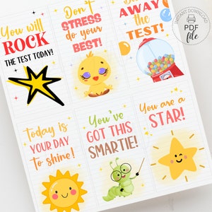Printable Testing Day Tags, Test Taking Motivation Note Cards, Cute ...