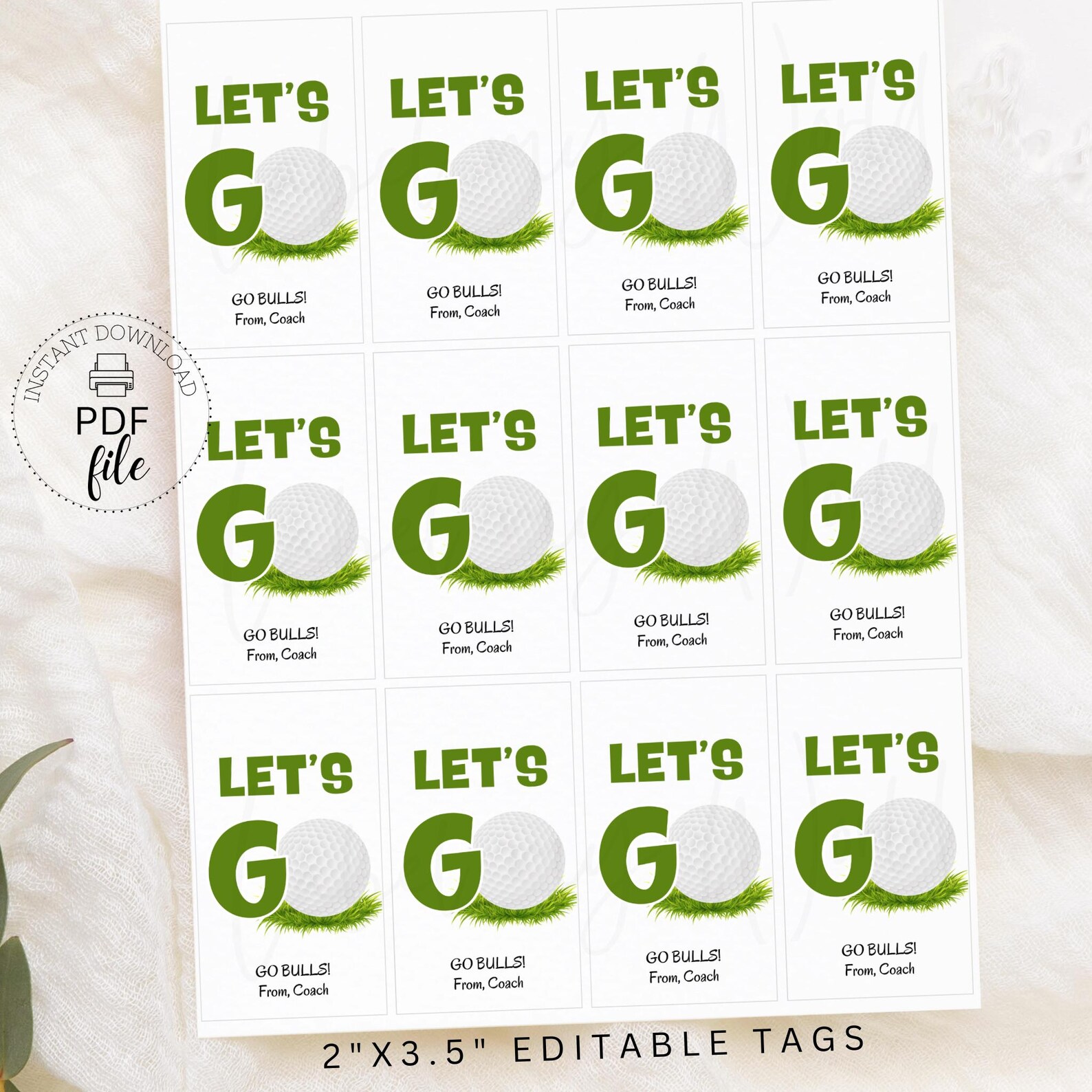 Golf Team Let's Go Tag | Printable Golf Ball Good Luck Game Day Snacks ...
