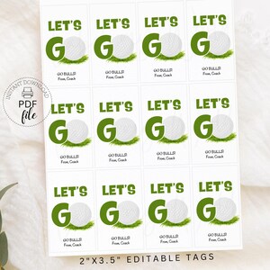 Golf Team Let's Go Tag | Printable Golf Ball Good Luck Game Day Snacks ...
