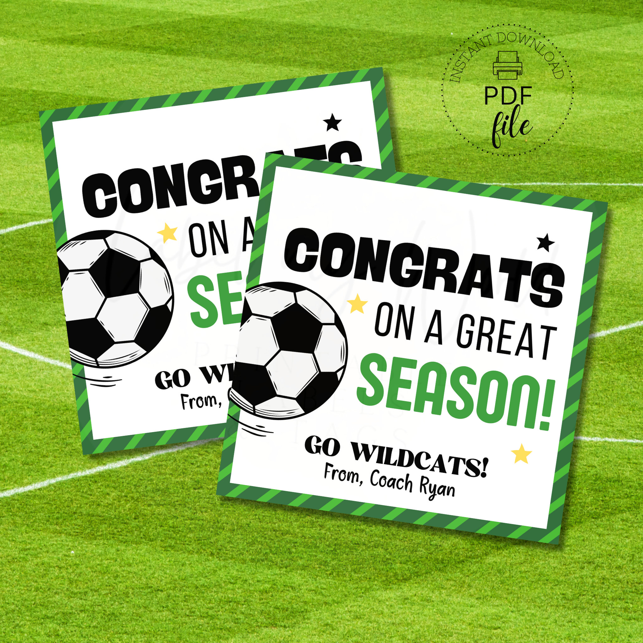 Congrats on a Great Season Soccer Team Gift Tag | Printable/customized ...