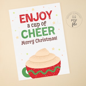 Printable Enjoy a Cup of Cheer Tags, Christmas Hot Cocoa Mug Favor Tag ...