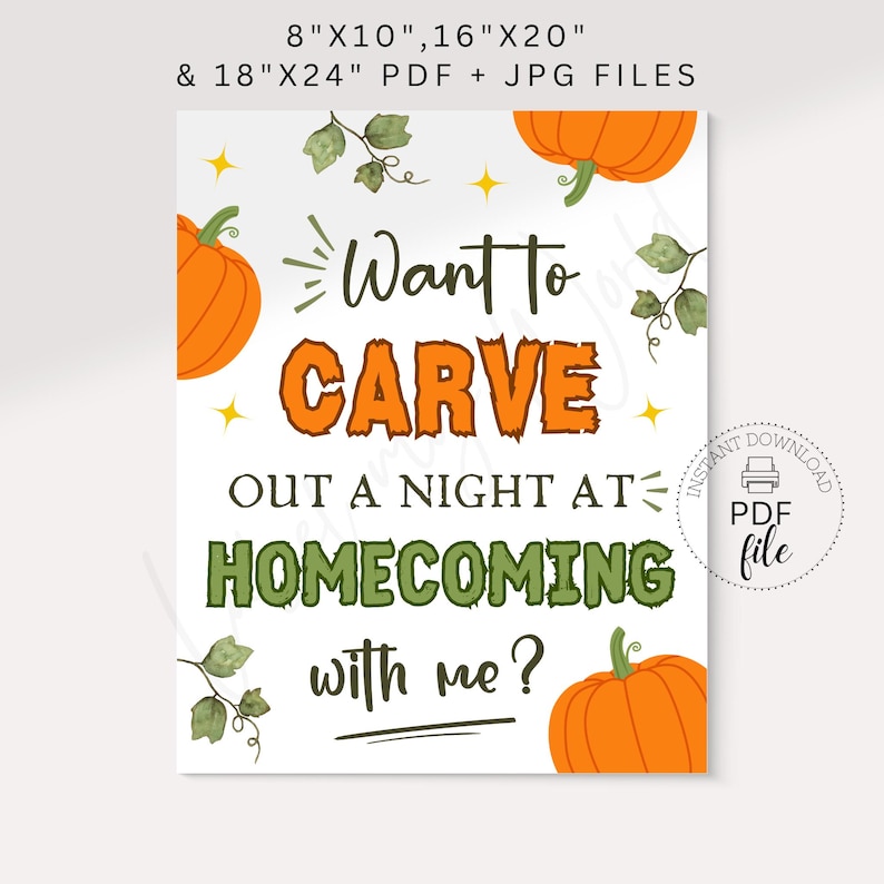 Printable Pumpkin HOCO Proposal Sign, Want to Carve Out a Night at ...