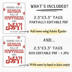 Printable Christmas Peppermint Candy Gift Tag, Wishing You Happiness ...