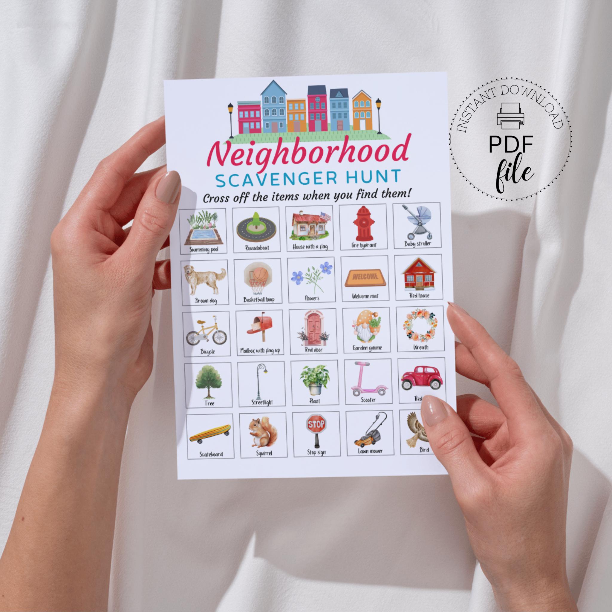 Printable Neighborhood Scavenger Hunt, Outdoor Treasure Hunt for Kids ...