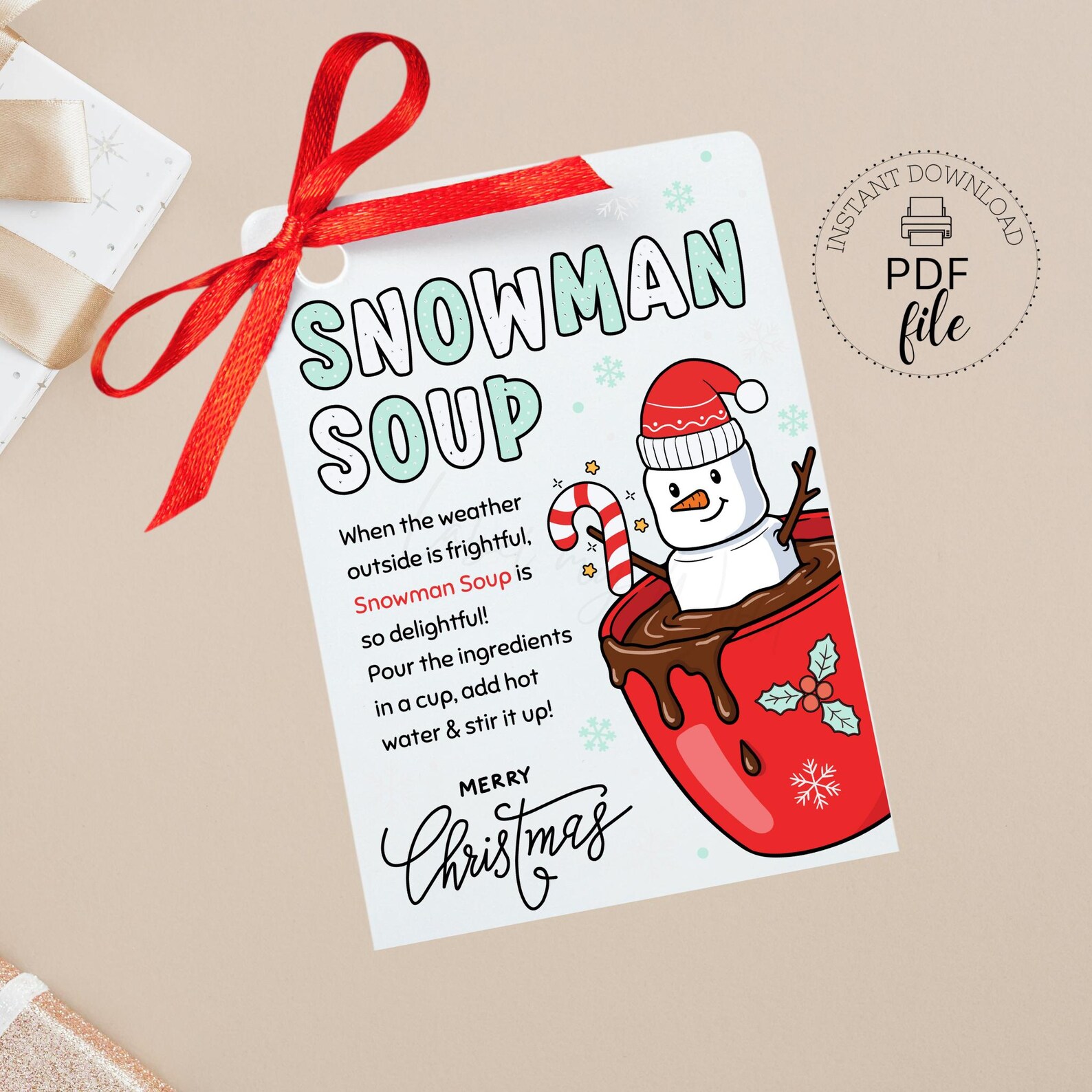 Snowman Soup Gift Tag, Printable Winter Hot Cocoa Tags (PDF + JPG ...