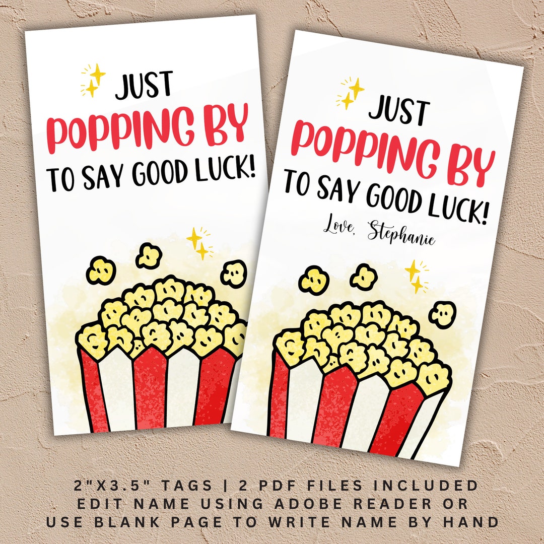 Good Luck Popcorn Gift Tag, Printable/personalized Just Popping by to ...