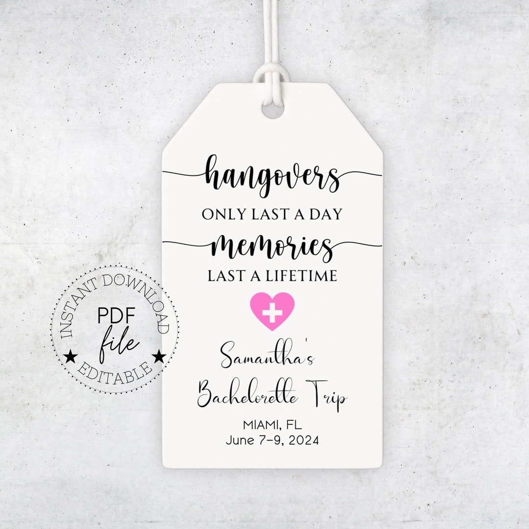 Bachelorette Hangover Kit Gift Tag Personalized Bachelorette - Etsy