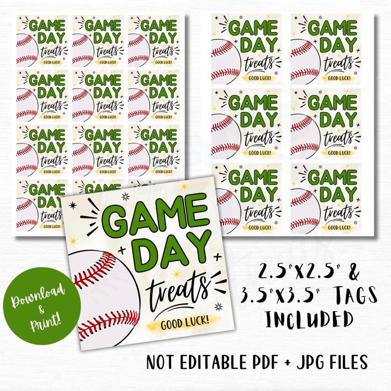 Baseball Team Green Game Day Good Luck Treat Tag (PDF + JPG Download ...
