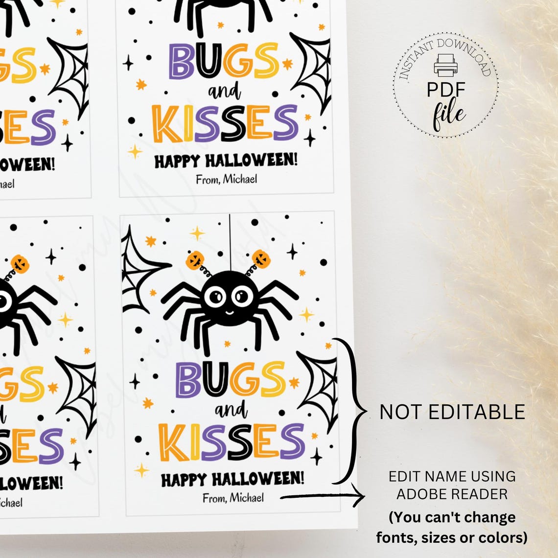 Printable Bugs & Kisses Halloween Tag, Spider Trick or Treat ...