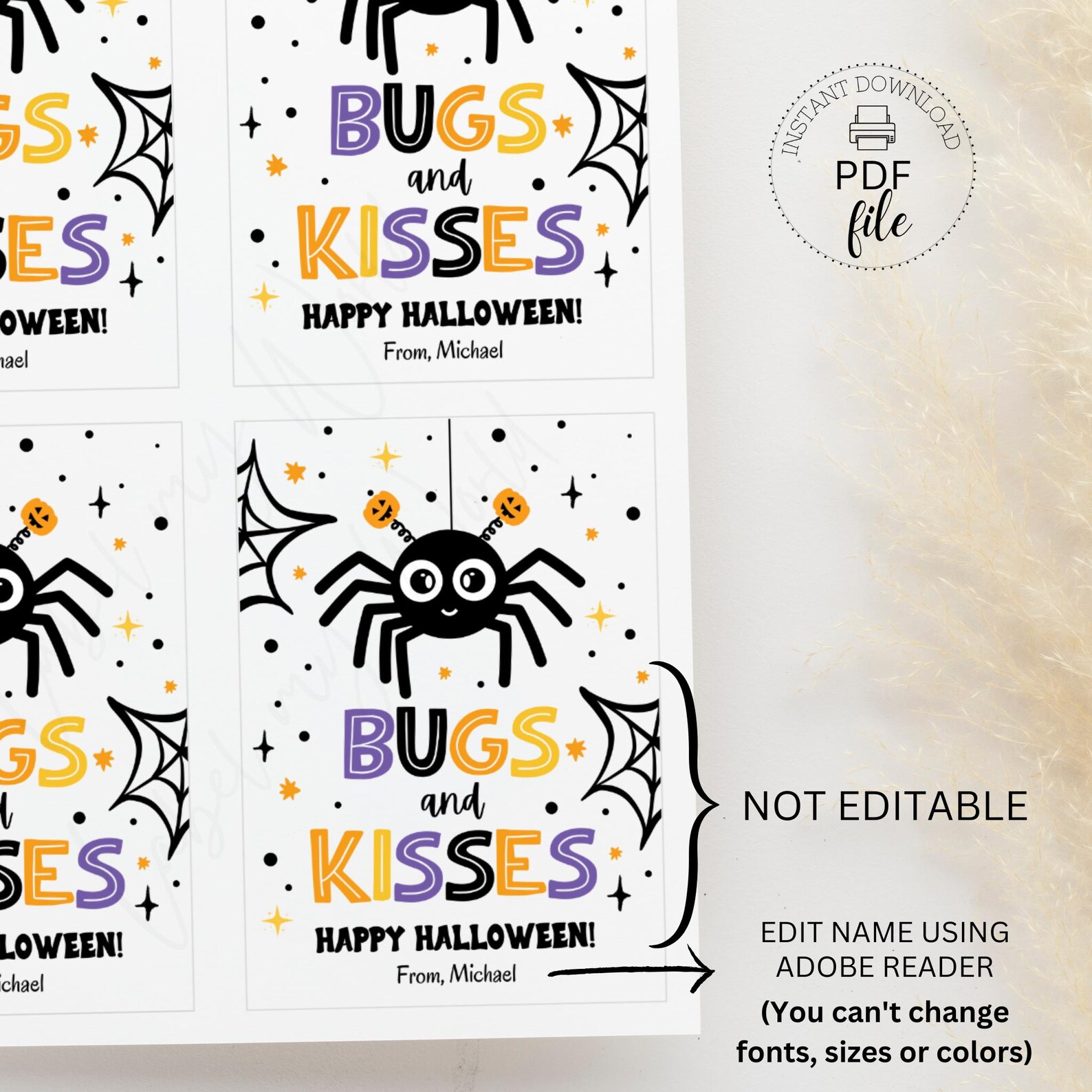 Printable Bugs & Kisses Halloween Tag, Spider Trick or Treat ...