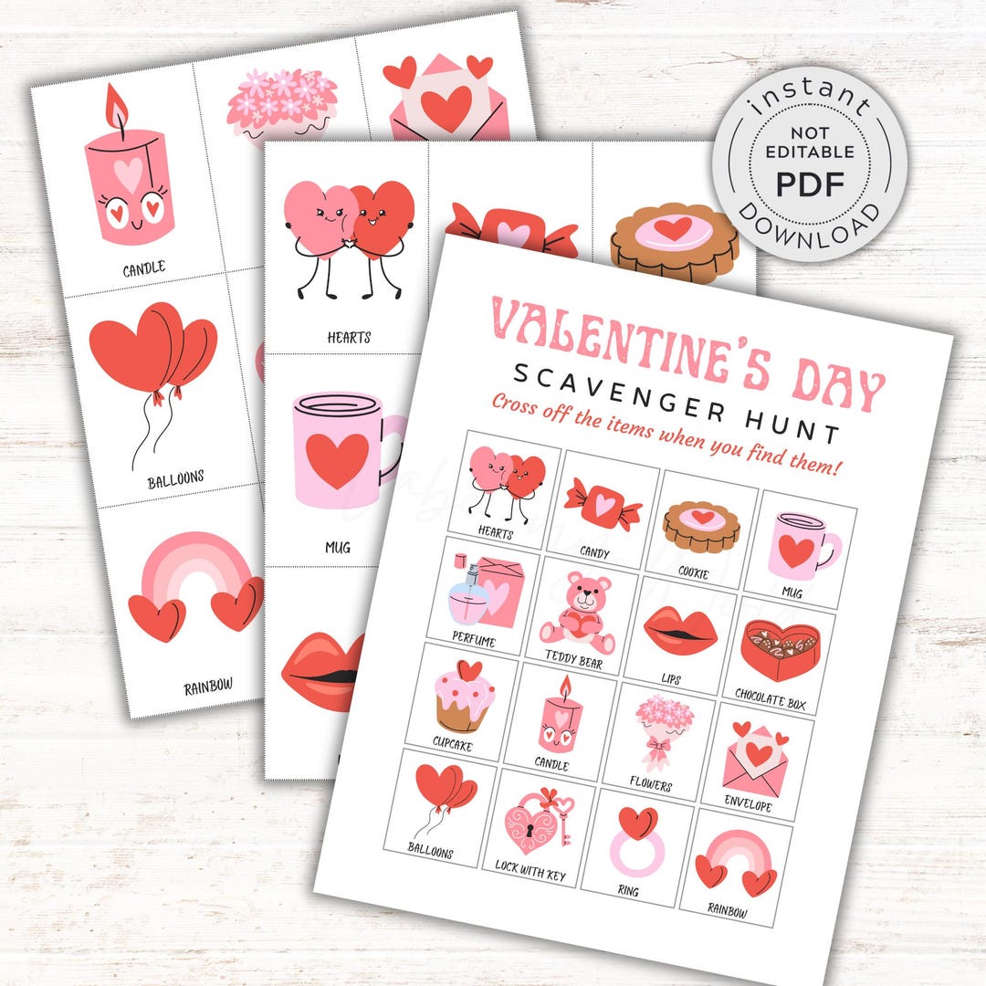 Valentine's Day Scavenger Hunt & Cards to Hide, Treasure Hunt Game for ...