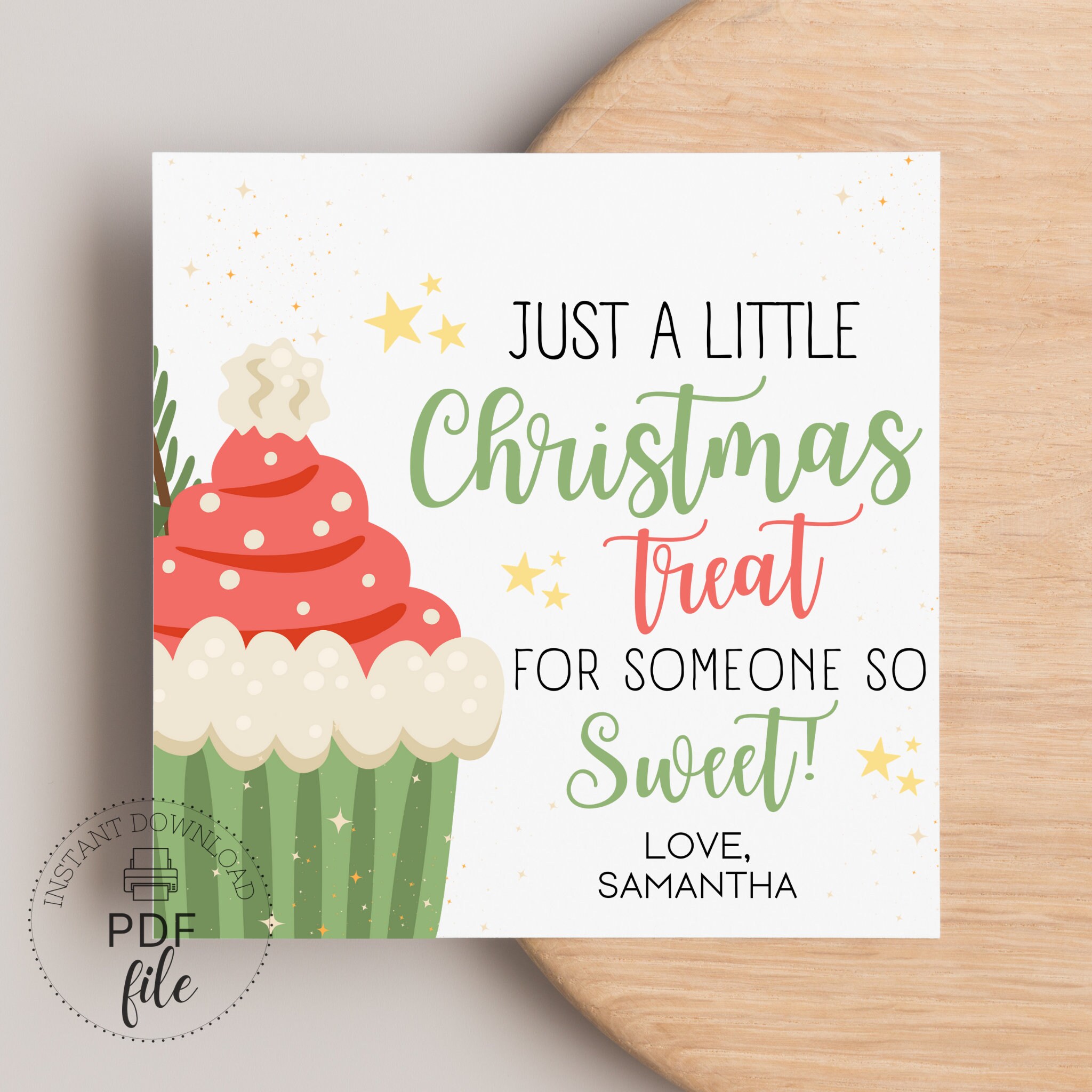Christmas Cupcake Appreciation Gift Tags Printable Holiday Treat Tag ...