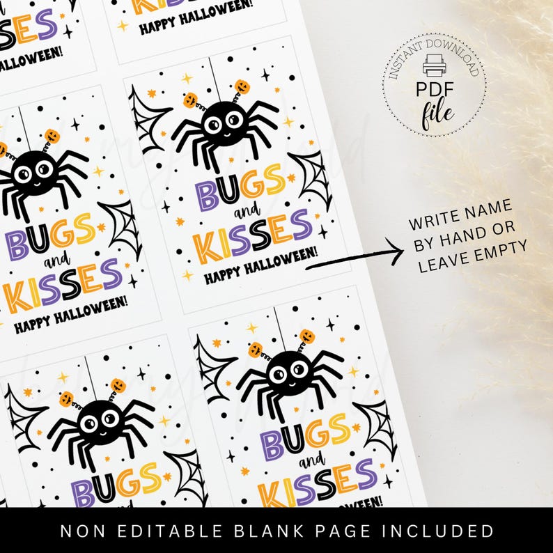 Printable Bugs & Kisses Halloween Tag, Spider Trick or Treat ...