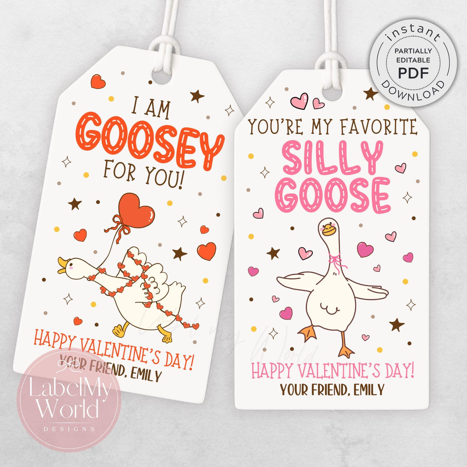 Printable Goose Valentine Cards, Silly Goose Valentine's Day Gift Tags ...